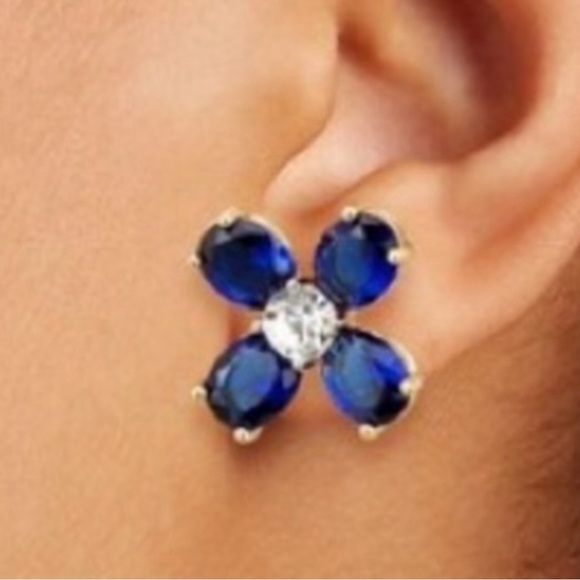 Tory Burch | Jewelry | Tory Burch Flower Clover Blue Crystal Stud ...